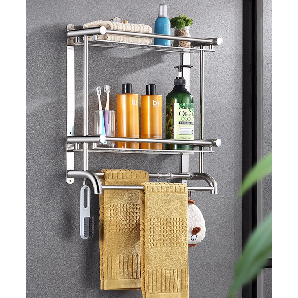 Bathroom Shelf Towel Rack 201 Stainless Steel Bathroom Storage Shelf ...