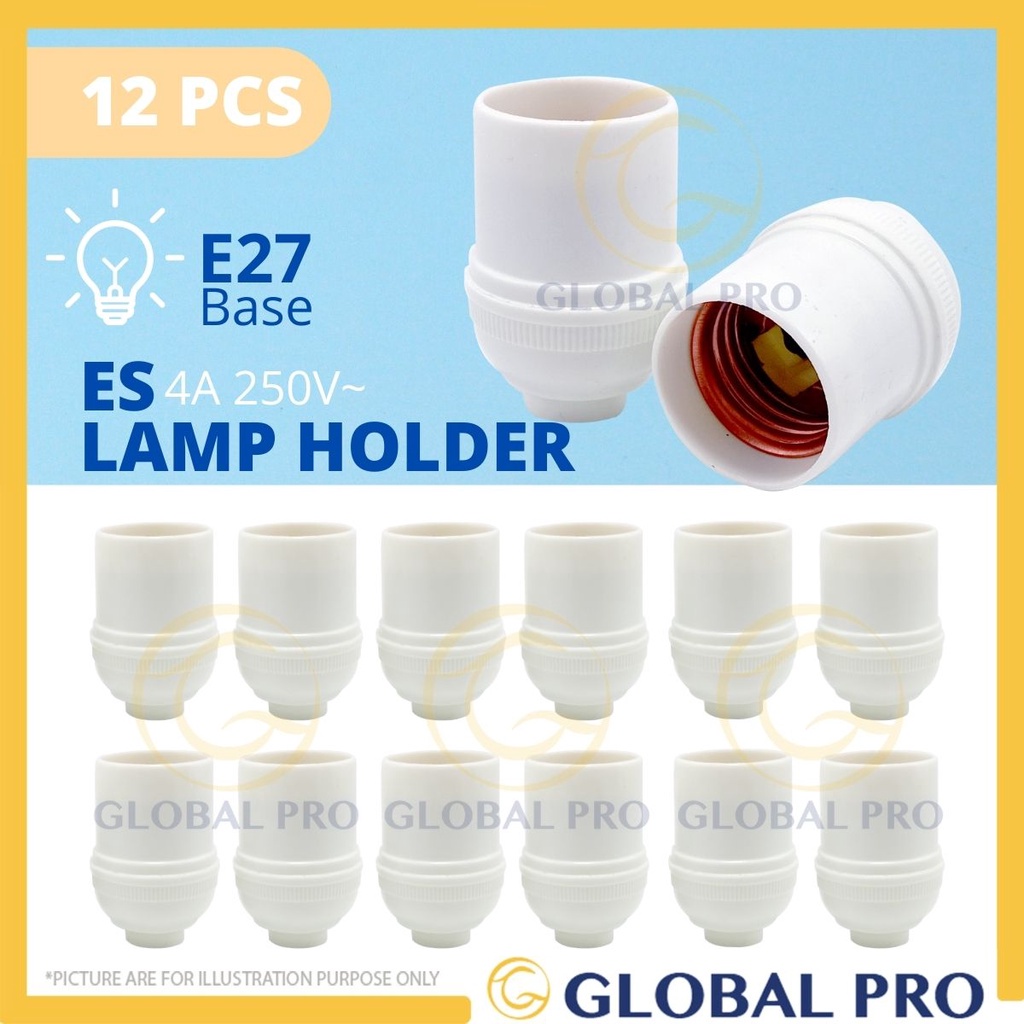 [12 PCS] ES Lamp Holder E27 4A 250V Holder Plastic Standard Screw-in ...