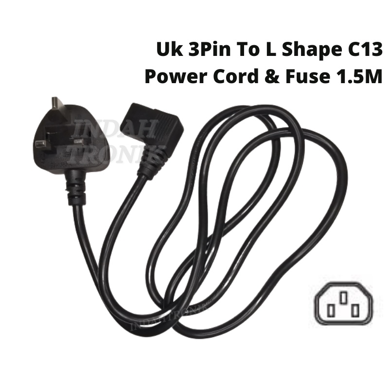 1.5 Meter UK 3 Pin Plug L Shape Power Cord with Fuse for Desktop PC LCD ...