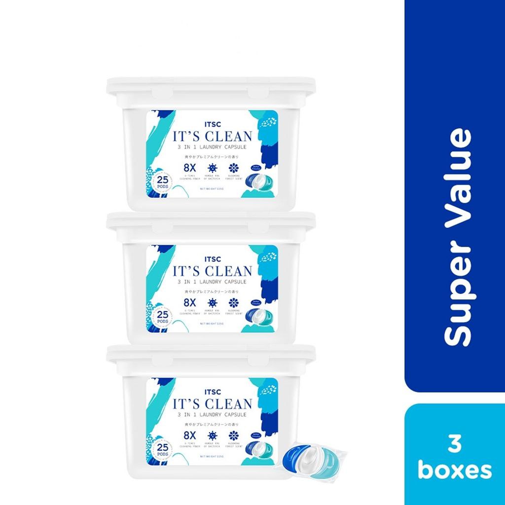 ITSC IT'S CLEAN ITSC 3 In 1 Laundry Capsule 25pods x 3 box (Its clean) (Detergent Pod) | Shopee ...