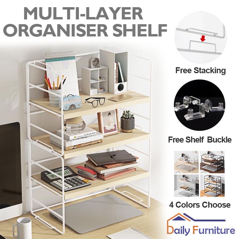 DF Office Desktop Shelf Free Adjustable Organiser Shelf Multi-layer ...