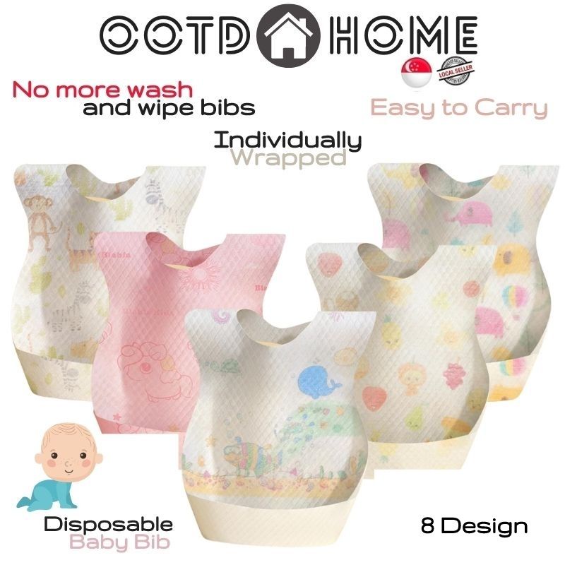 [OOTD_SG] 【 Local Instock 】Disposable Bib with Food Catcher Pocket Baby ...
