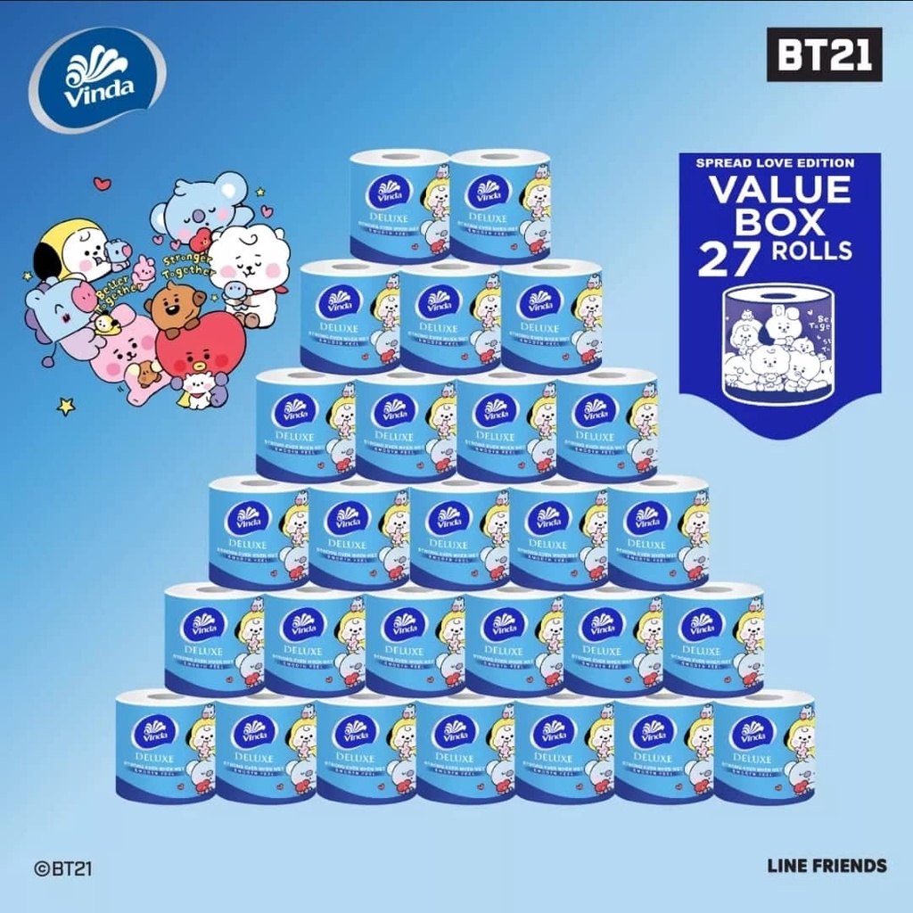 Vinda Deluxe Smooth Feel Toilet Tissue 3ply BT21 Special Edition 27 Rolls | Shopee Singapore