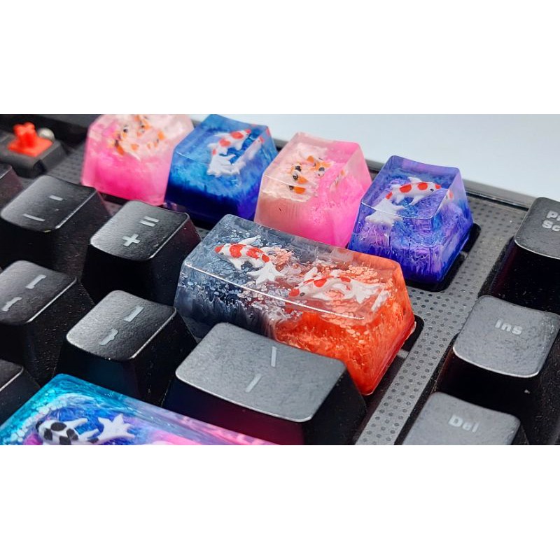 Keycap artisan 2U koi fish decorates mechanical keyboard (red and black ...