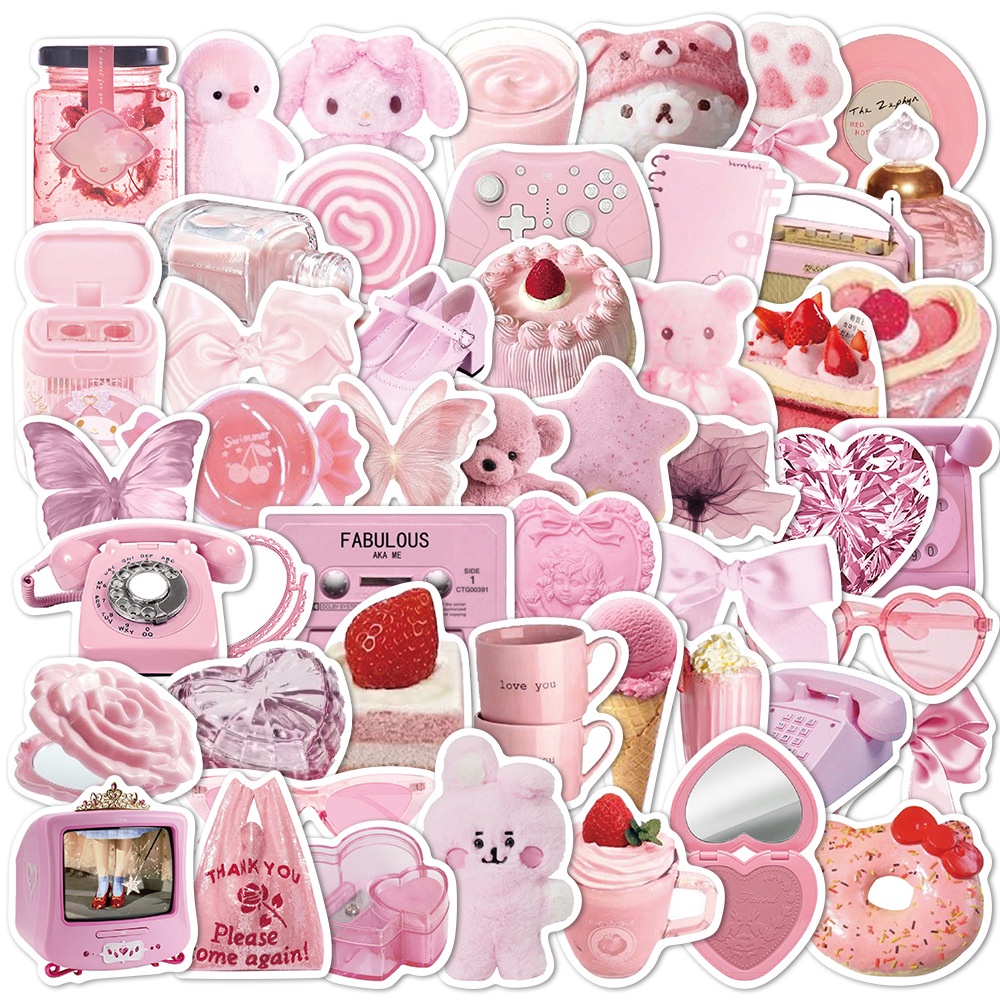 50 pcs Cute Pink Color Ins Waterproof PVC Stickers | Shopee Singapore