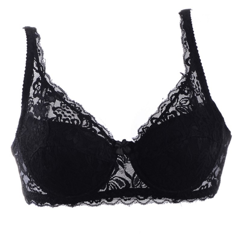 Women Deep V Non-Padded Lace Sheer Bra Underwire 3/4 Cup Bras | Shopee ...