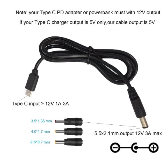 Type C to AC DC Cable 12V for USB C to WiFi Router LED Light CCTV ...