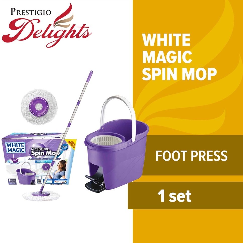 White Magic Spin Mop New Foot Press Set - Purple | Shopee Singapore