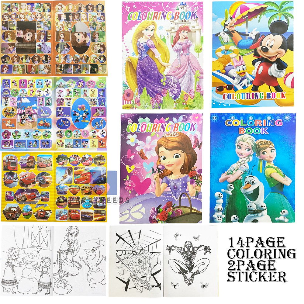 1Pc Kid Cartoon Coloring Book With Sticker Birthday Activity Party ...