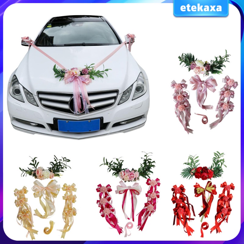 Pack of 9 Wedding Car Decorations Artificial Silk Flower Ribbon and ...