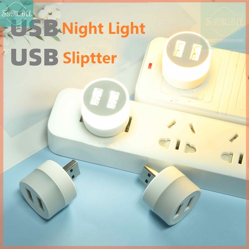 Portable USB Night Light USB 2 Port Splitter Hub Adapter with LED Light ...