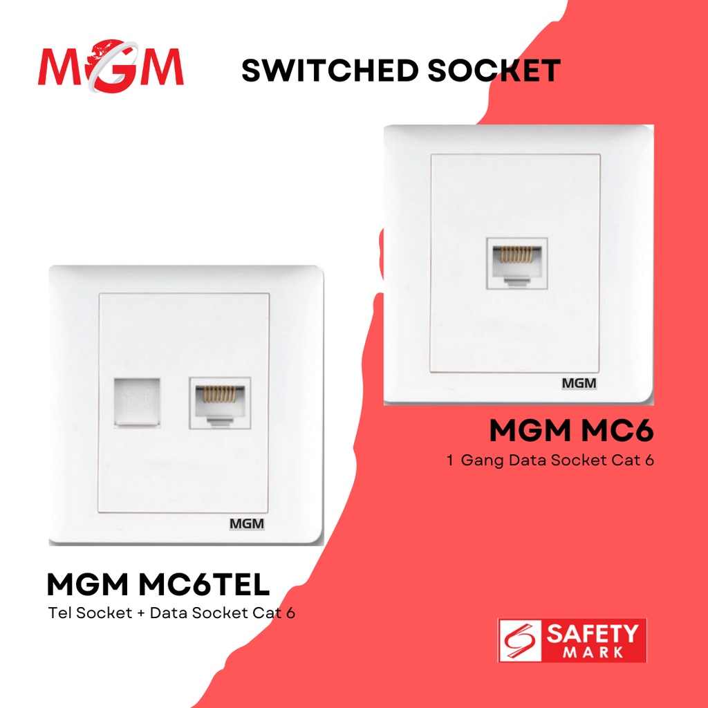 MGM Wall Mounting Switches Socket - 1 Gang Data Socket Cat 6 (MC6 ...