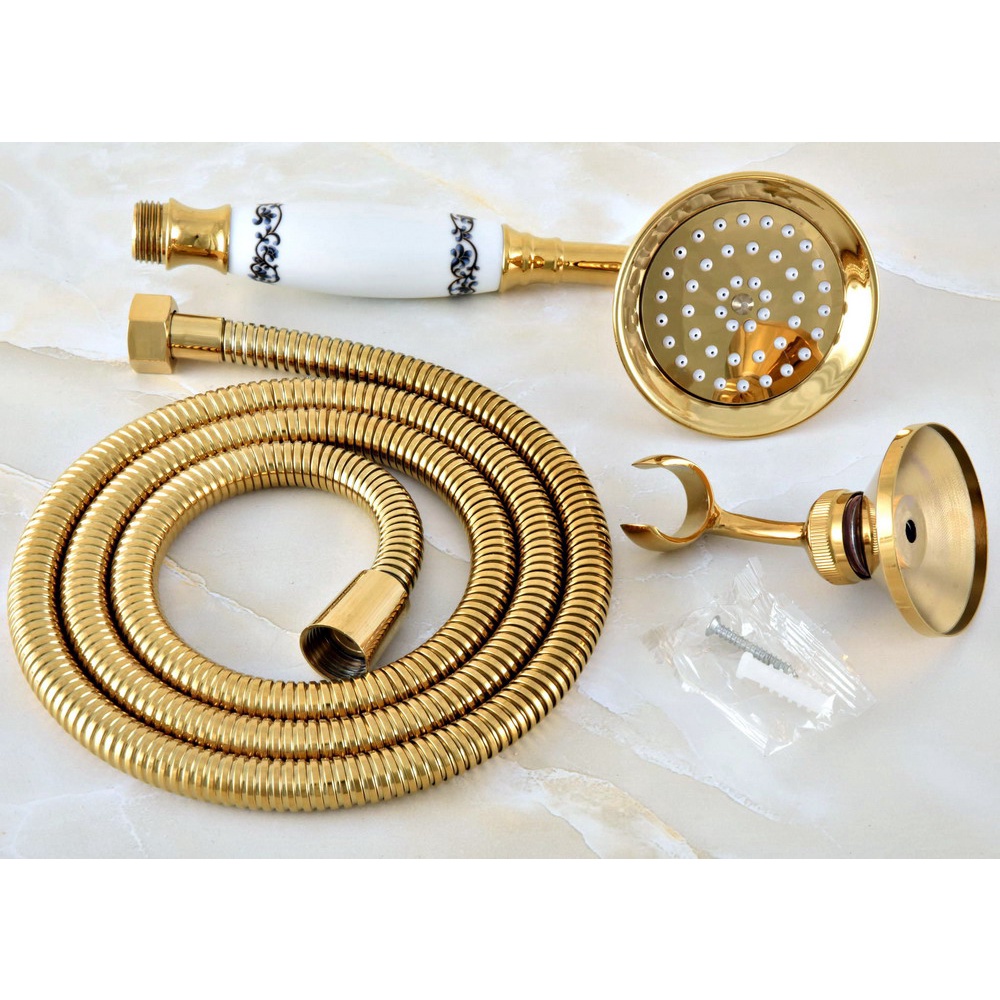 Luxury Gold Color Brass Ceramic Flower Pattern Hand Held Shower Head ...
