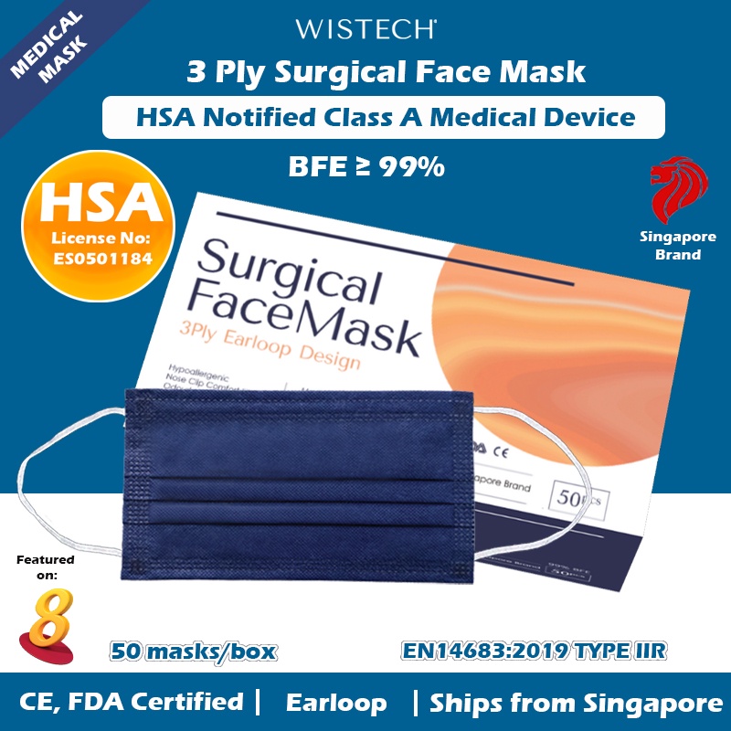 [Denim Inspired] Wistech 3 Ply Dark Blue Surgical Mask, 50 pieces, HSA ...