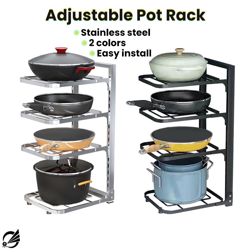 Adjustable Pot Rack Pot Organiser Kitchen Pot Rack Kitchen Storage Rack ...