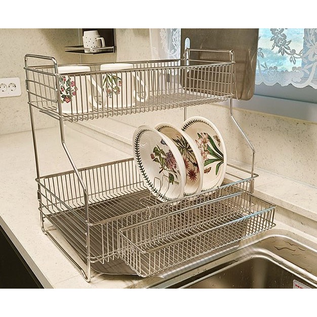 All Stainless 2-layer Dish Rack Premium 304 Stainless Water drain plate ...