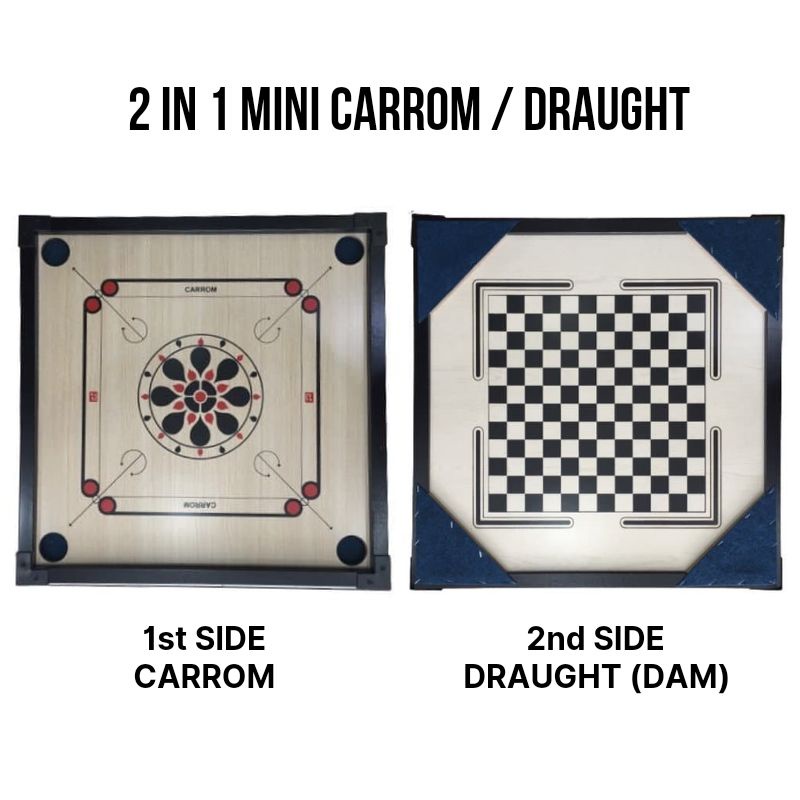 2 in 1 Mini Carrom Board - Draught (DAM) / Papan Mini Carrom 2 Muka ...