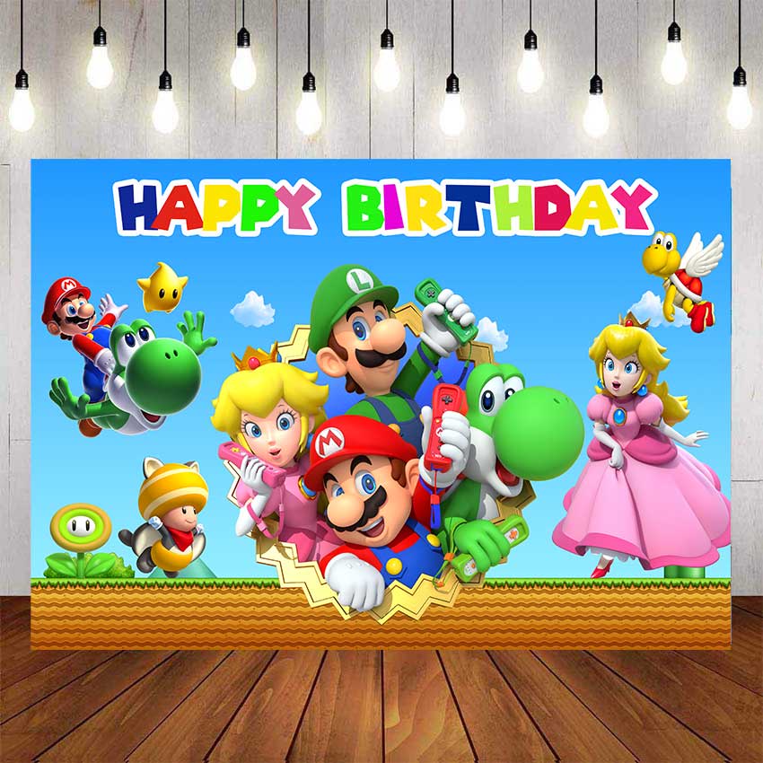 Super Mario with Princess Peach Birthday Backdrop For Photography Baby ...