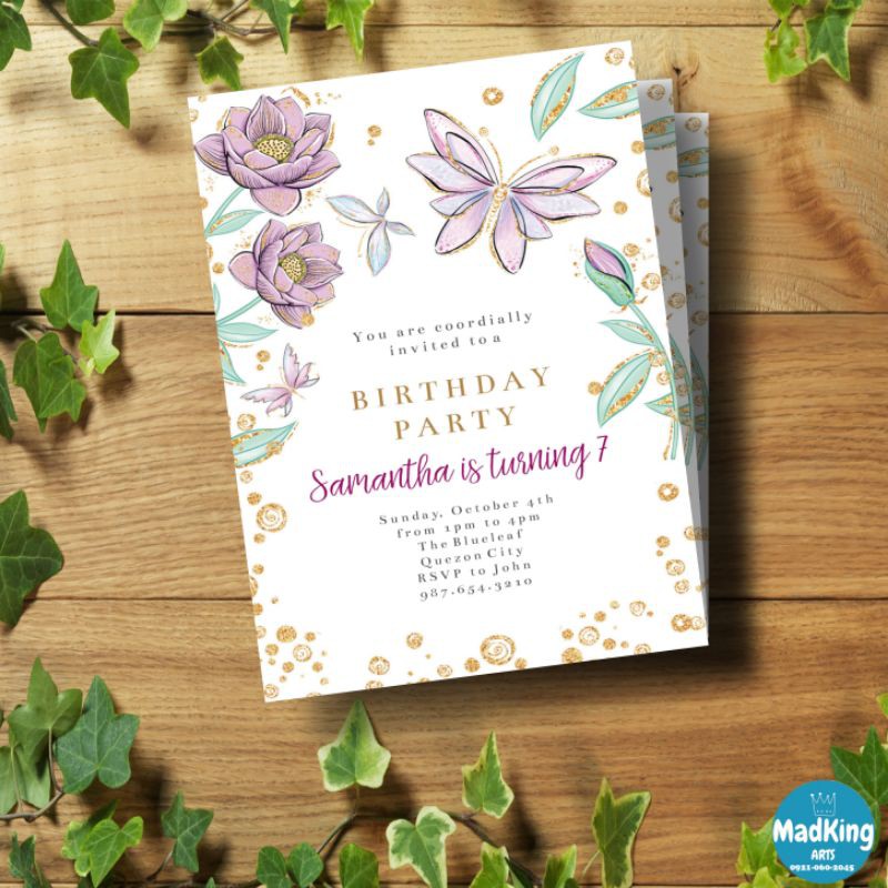 Butterfly Themed Birthday Invitation (Free Layout / Laminated) | Shopee ...