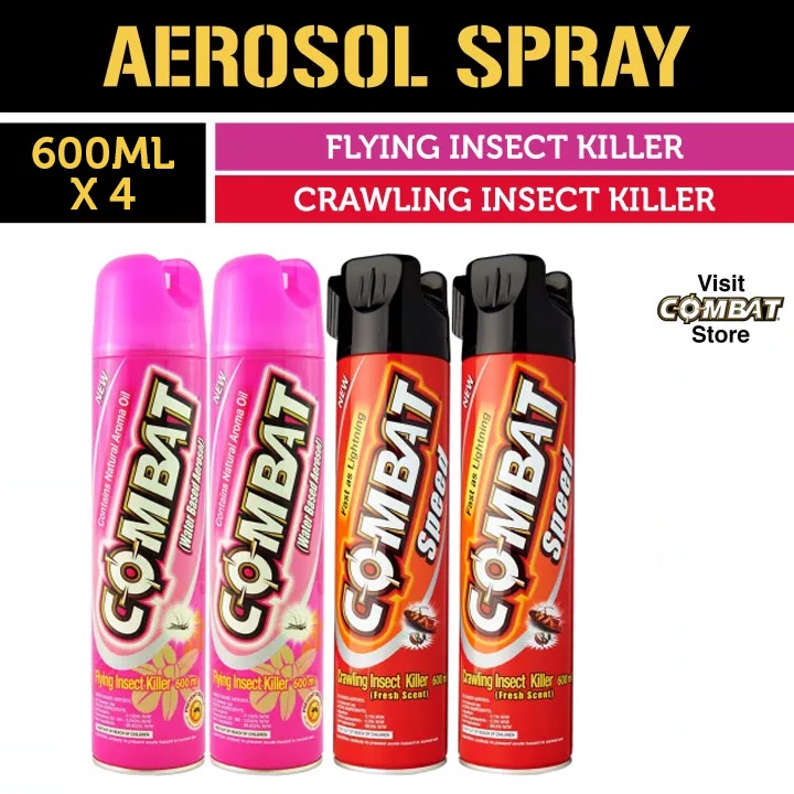 [Bundle of 4] 2 x Combat Speed Crawling Insect Killer Aerosol Spray + 2 ...