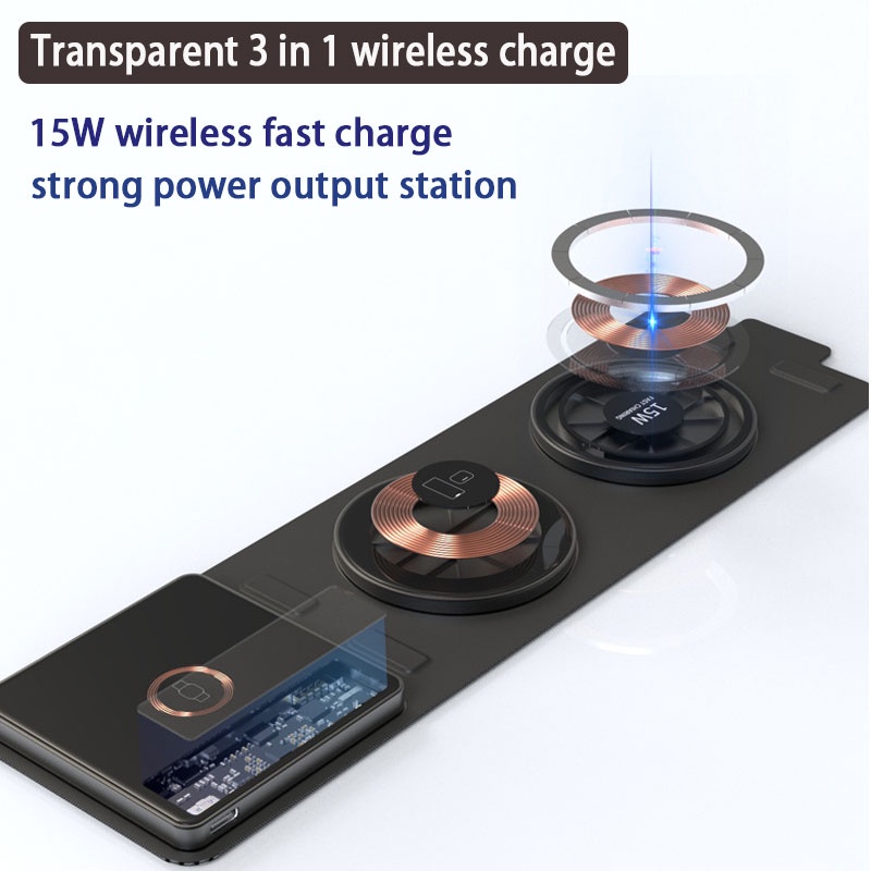 Magnetic Wireless Charger 3 in 1 Stand Foldable Portable Fast Chargers ...