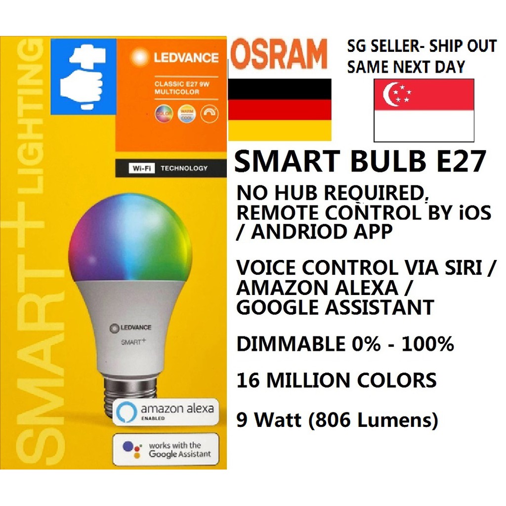 Ledvance Osram E27 Color Light Bulb Smart+ Dimmable WIFI RGB | Shopee ...