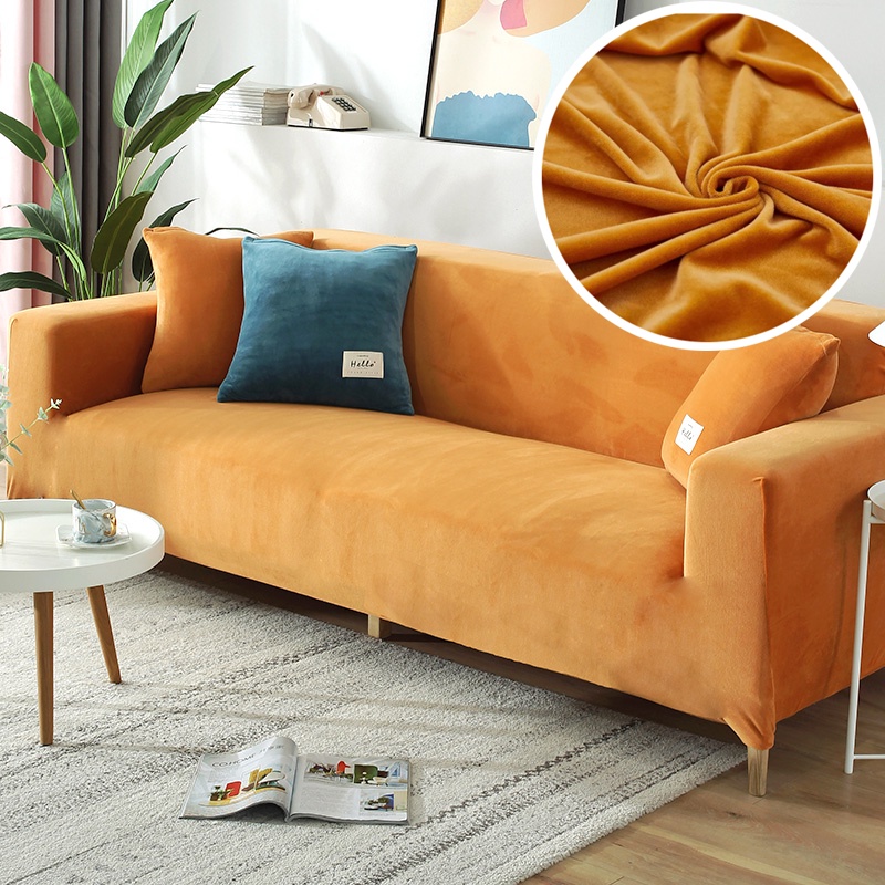 1 Piece Velvet Fabric Sofa Covers Elastic Sectional Couch Cover L ...