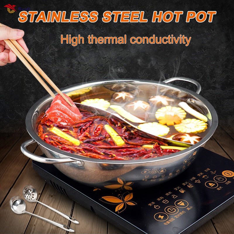 [FAST DELIVERY] 28cm Hot Pot Stainless Steel Twin Divided 2 Handle ...