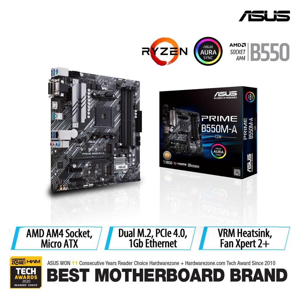 ASUS PRIME B550M-A/CSM AMD B550 (Ryzen AM4) micro ATX motherboard with ...