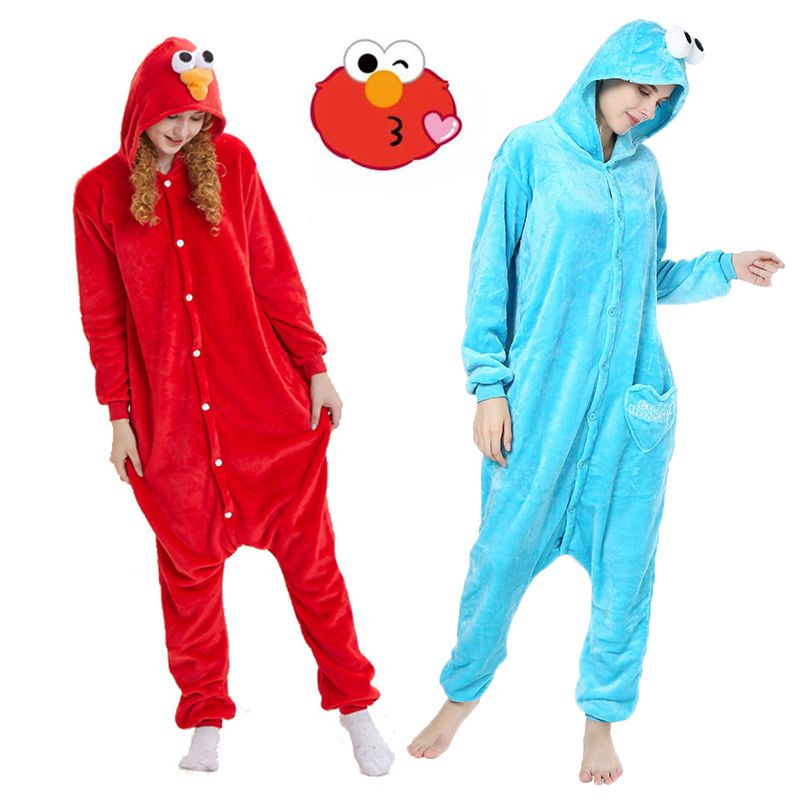Adult Sesame Street Elmo Cookie Monster Costume Pajamas Onsie Pajamas ...