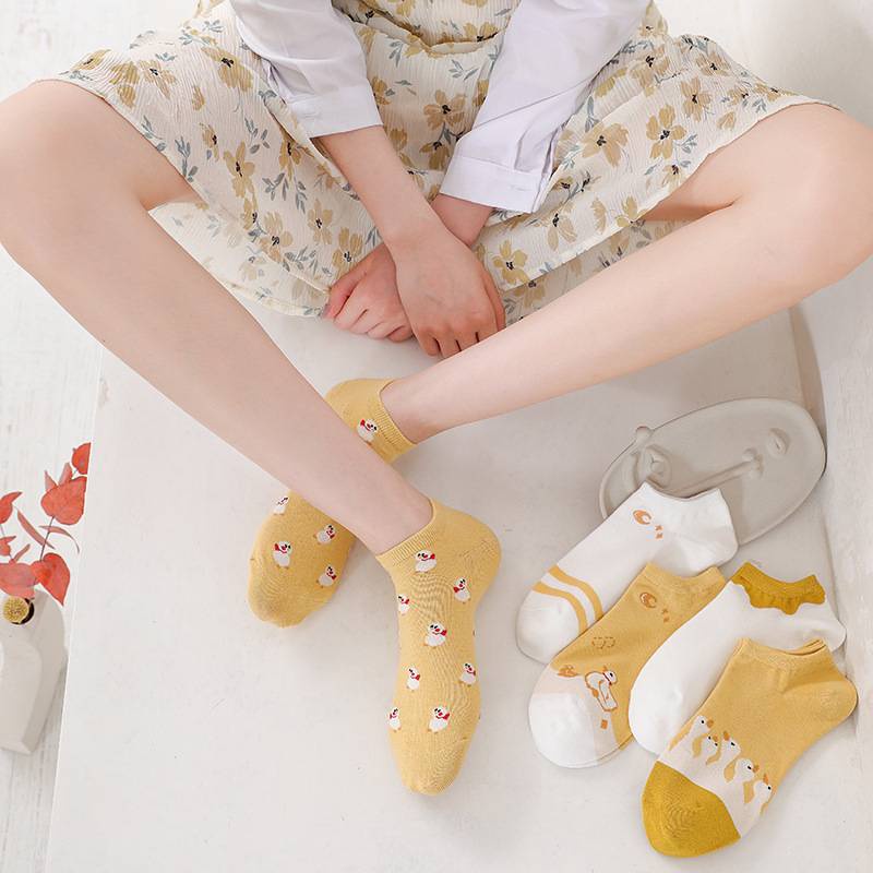 1 Pair Korean Style Women Anklet Socks Cute Yellow Duck Theme ...