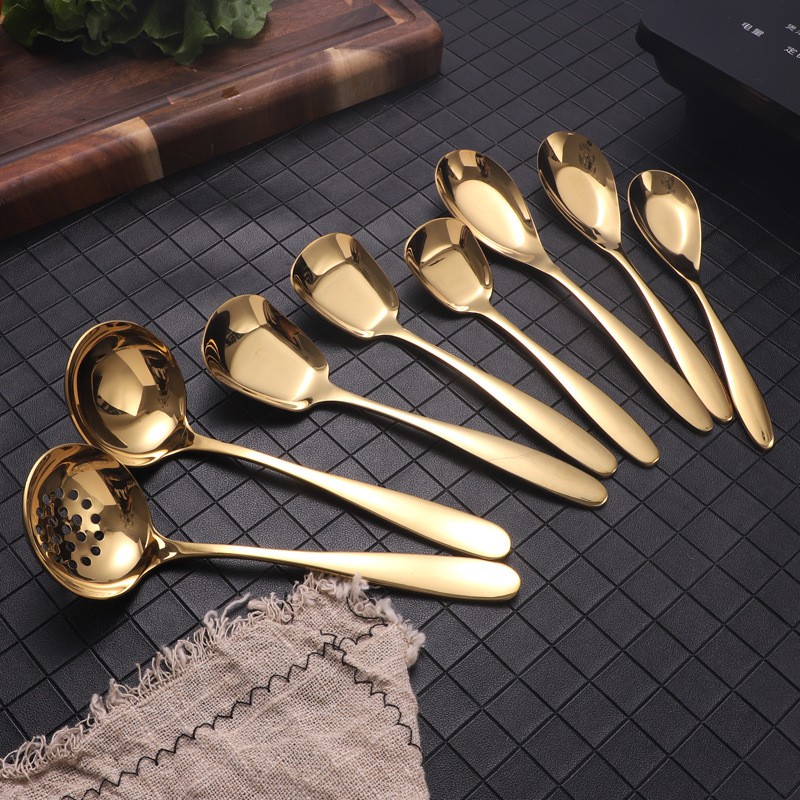 304 Stainless Steel metal gold soup rice spoon kitchen dining serving ...