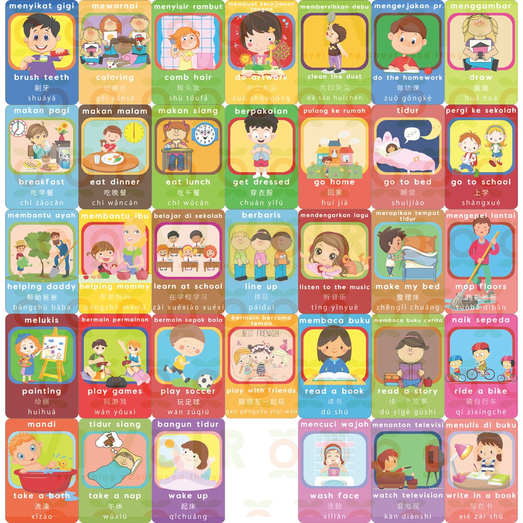 Daily ACTIVITY FLASH CARDS / CHILDREN'S LEARNING CARDS DAILY ACTIVITIES ...