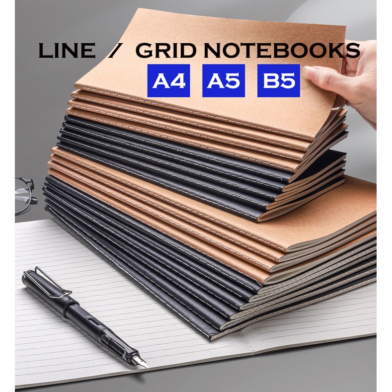 [SG] A5 / B5 / A4 Grid Line Kraft Notebook ⭐ Line Notebooks - Exercise ...