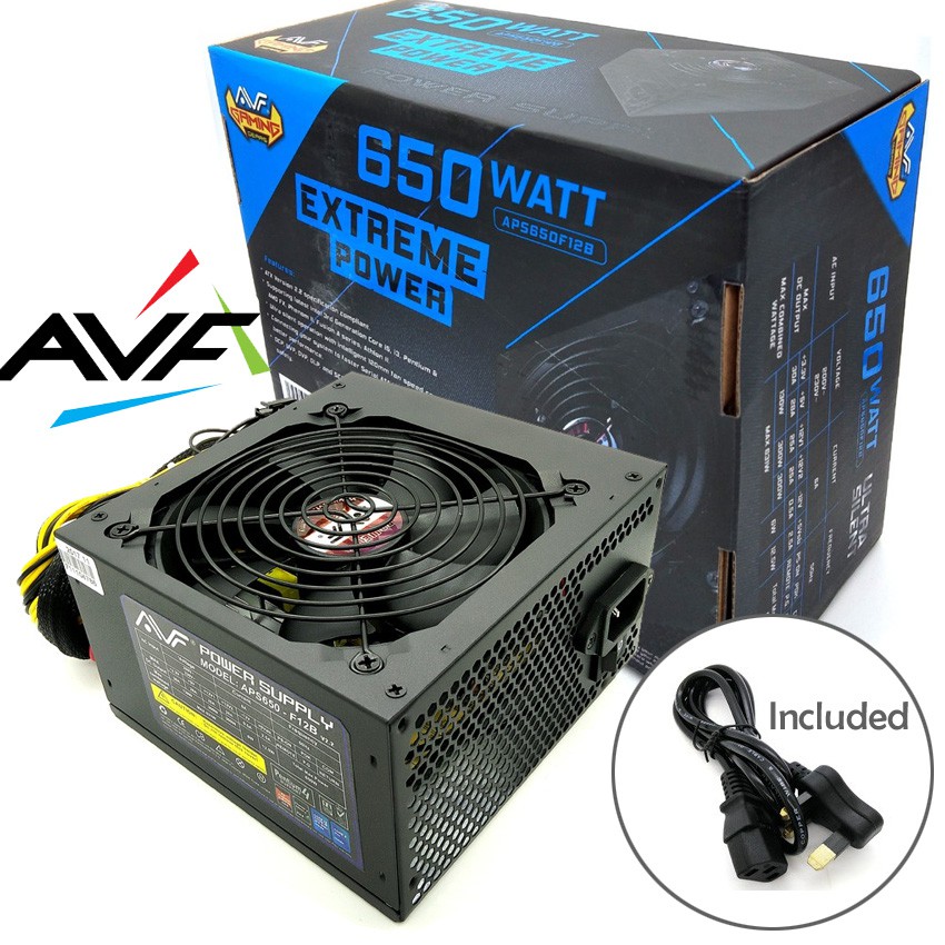 Official AVF Gaming Power Supply with Extreme Power 650W - 650 Watt Psu ...