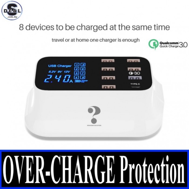 WHS ORIGINAL 8 USB & TYPE C PORT CHARGING HUB OVERCHARGE PROTECTION ...
