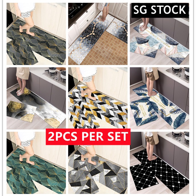 (READY STOCK) 2pcs/ Anti Slip Floor Mat Nordic Geometric Carpet ...