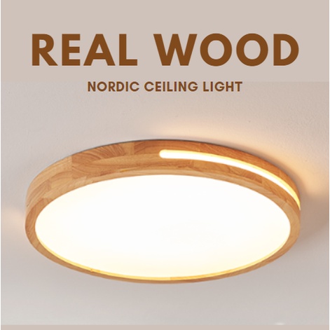 Real Wood Nordic Minimal LED Ceiling Light Wood Frame Tritone Macaron ...