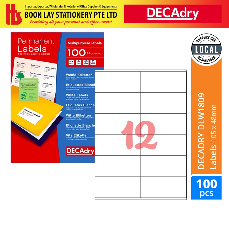 DECADRY DLW1809 Labels 105x48mm (100sheets/box) | Shopee Singapore