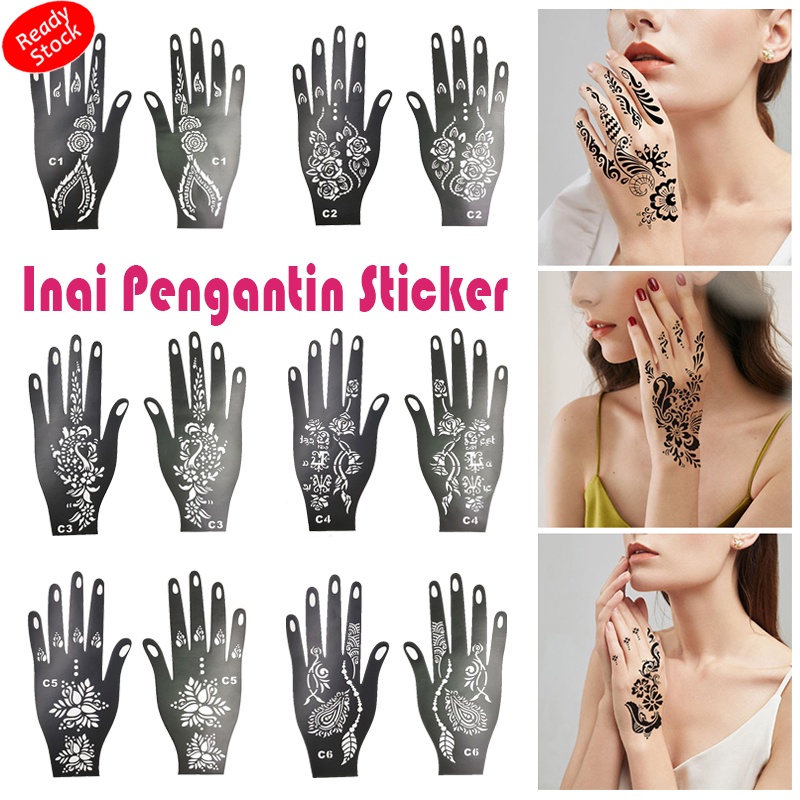 NEW Sticker Inai Henna Bride LaceTemplate Inai Pengantin Transfer Black ...