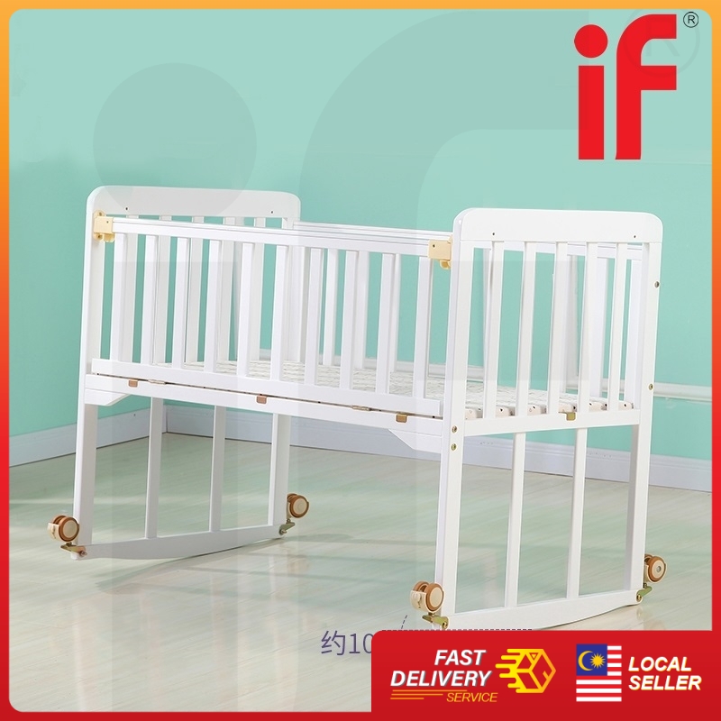 IF Cradle Baby Cot Bed Natural Wooden Rocking (Natural/White Colour ...