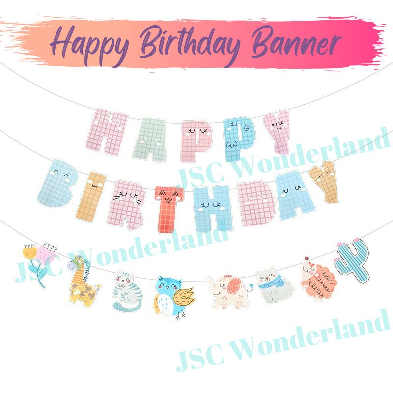 Cute Animal Theme Birthday Banner Smiley Emoji Happy Birthday Banner ...
