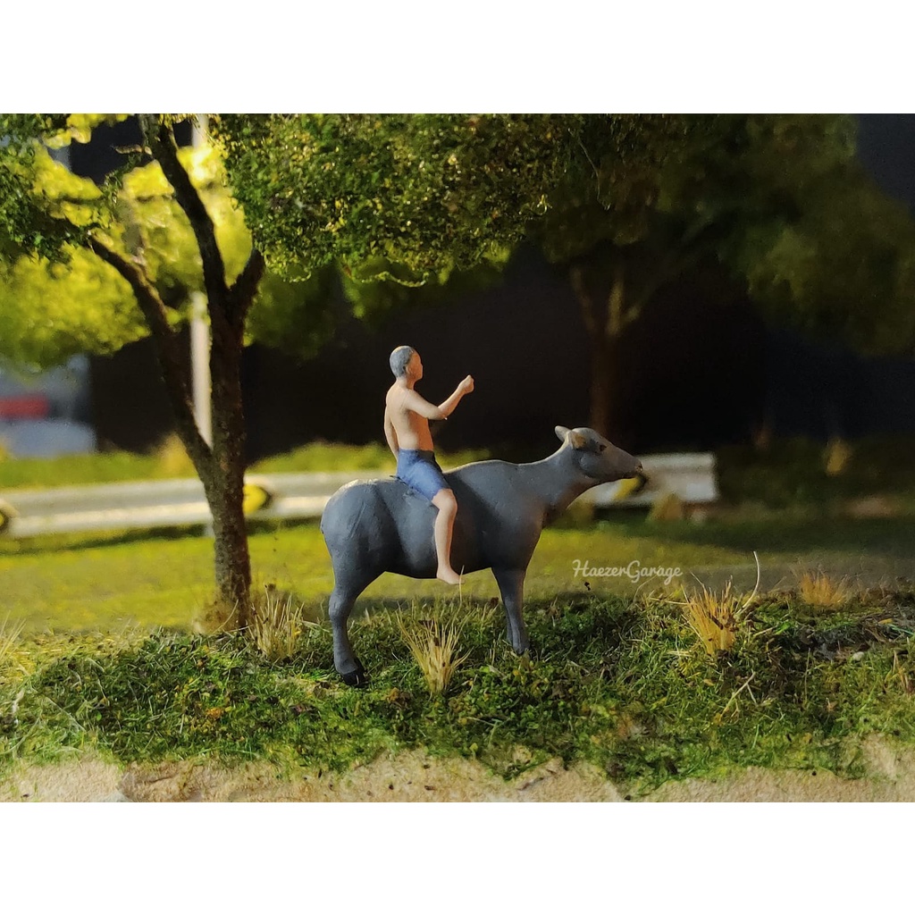 Miniature Father Riding Buffalo Figure 1/64 Diorama Rice Field Diecast ...