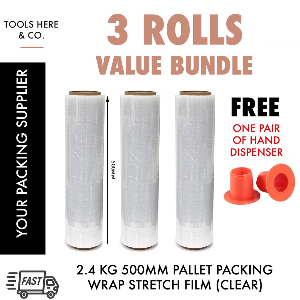 Shrink Wrap x03 Rolls (FREE Hand Dispenser 01 Pair) Pallet Clear ...