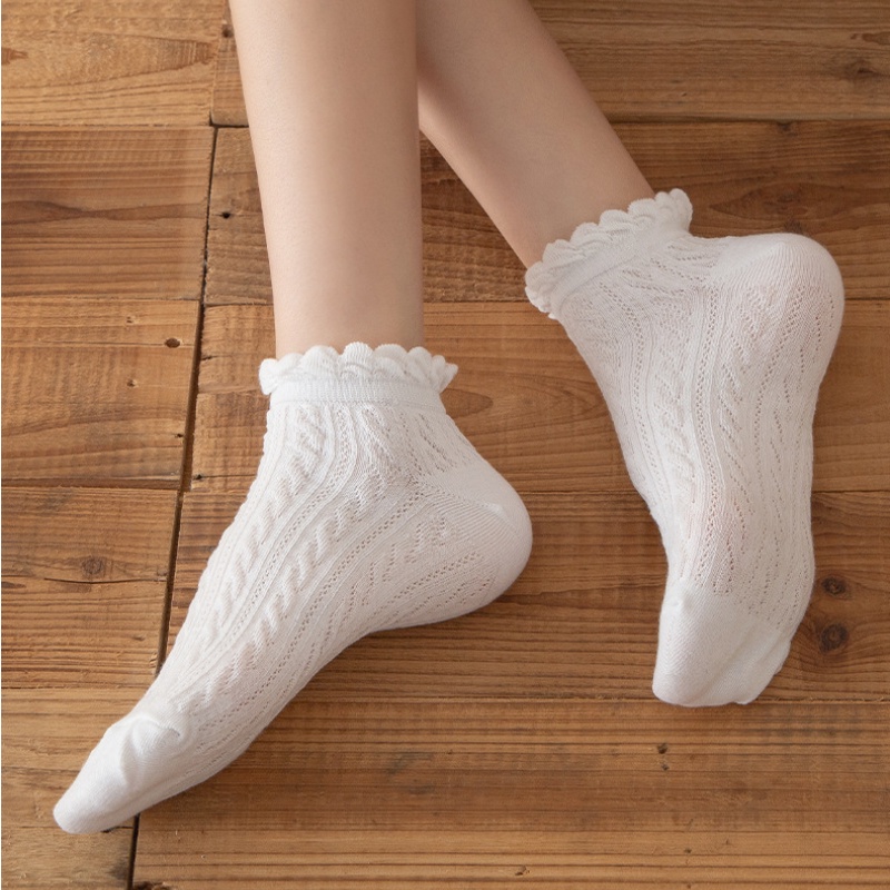 New Pattern Lolita Style Solid Color Ankle Socks Women Cotton Sweet ...