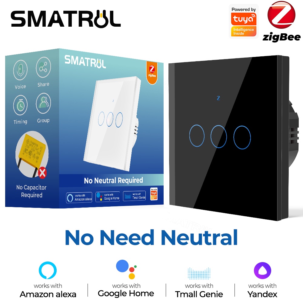 SMATRUL zigbee Switch Light No Neutral Wire No Capacitor 1/2/3 Gang ...