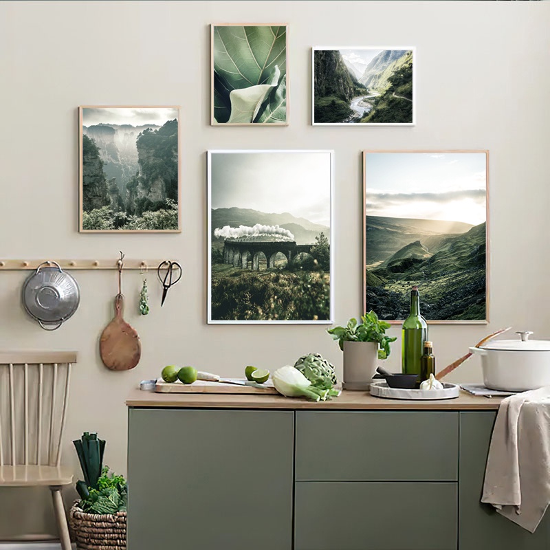 Nordic Nature Landscape Poster Green Mountain Forest Leaves Wall Art ...