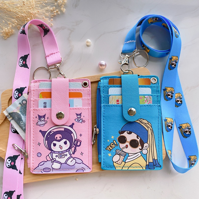 Five Card Slots Cartoon Card Holders with Lanyard Cartoon Lanyard Side ...