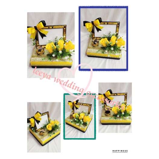 gubahan frame mas kahwin c/w bekas cincin ( black yellow) | Shopee ...
