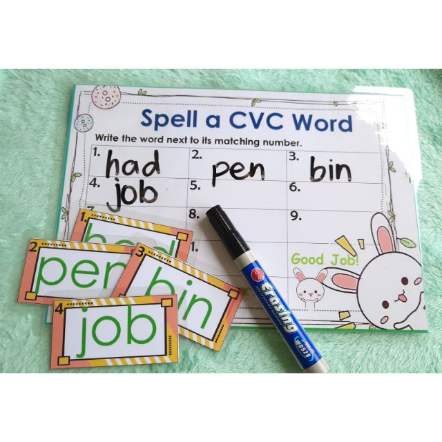 Eraseable SPELL-A-Word Laminated BOARD with CVC Words for kids | Shopee ...